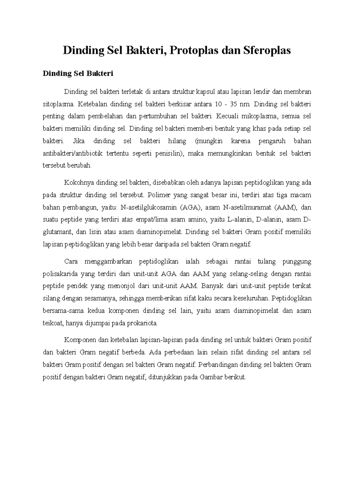 Analisis Dinding Sel Bakteri dan Struktur Protoplas serta Sferoplas - Studocu