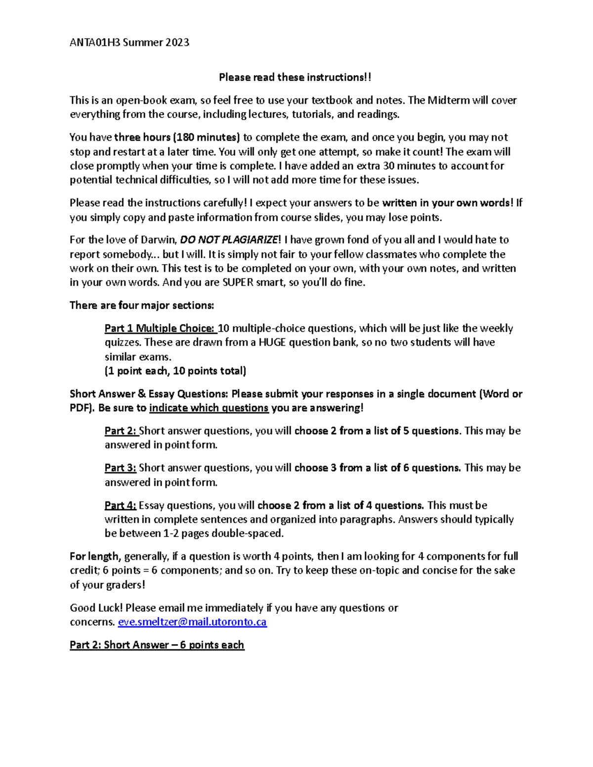ANTA01H3 Final Exam Instructions & Short Answer Questions - Studocu