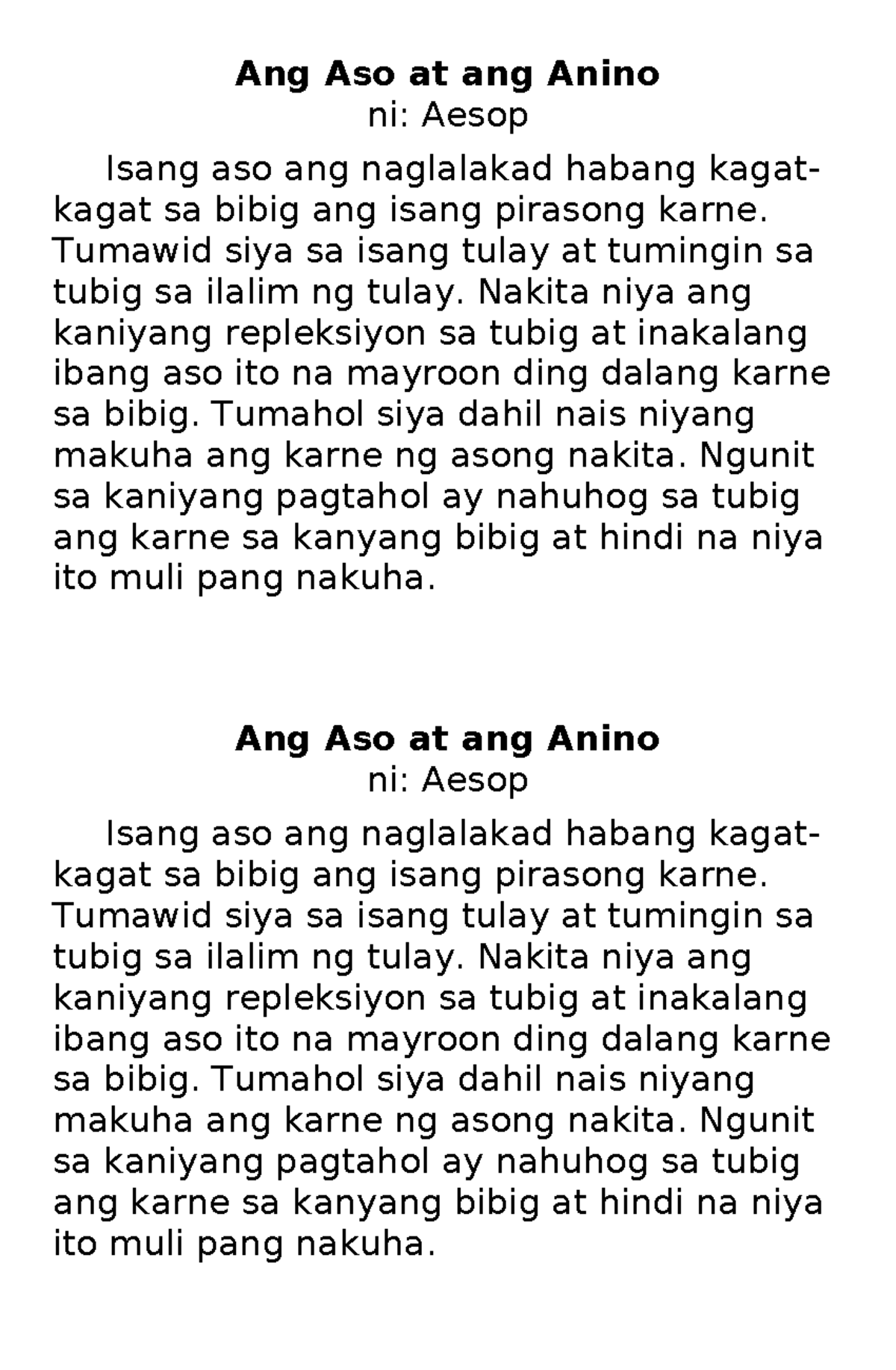 Filipino 2: Aso at Anino ni Aesop - Pagpapahayag ng Damdamin - Studocu