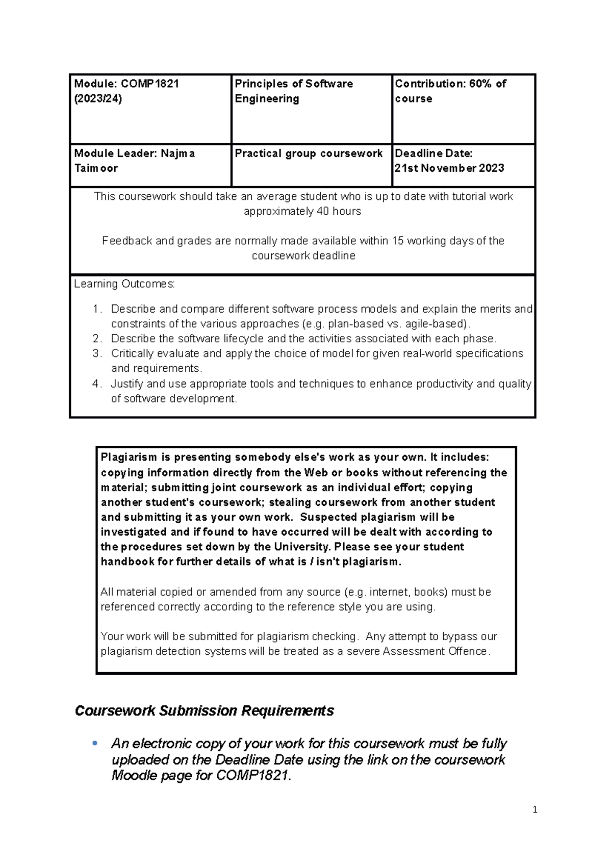 COMP 1821 Practical CW 202300 Term 1 - Module: COMP (2023/24 ...