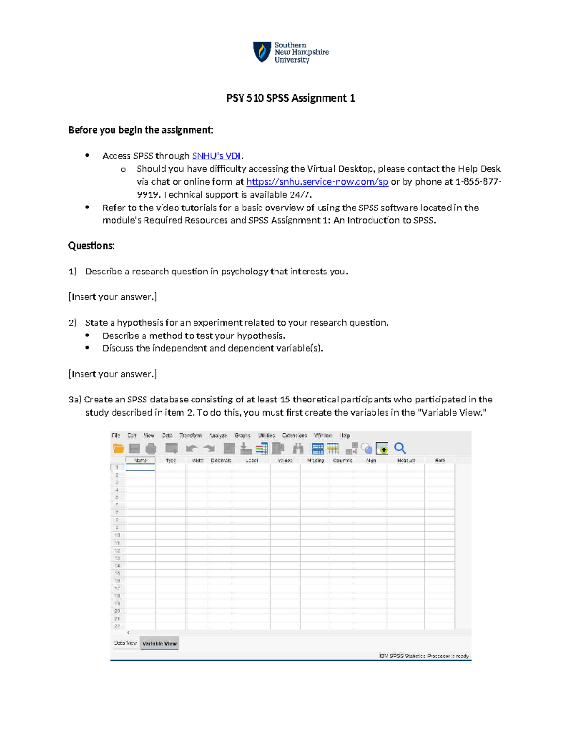 PSY 510 SPSS Assignment 1: Research Question & Hypothesis Development - Studocu