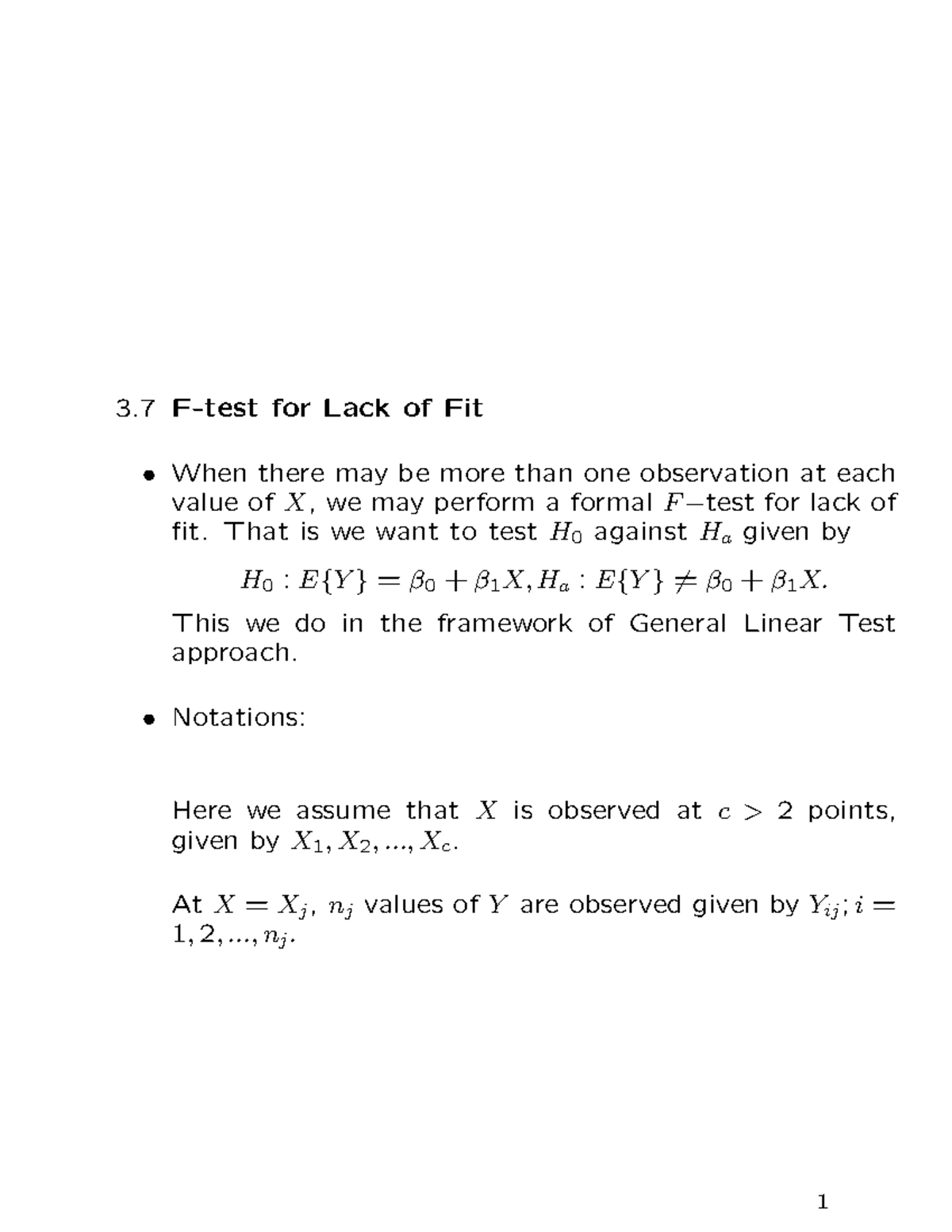 Lecture 5 Notes: F-Test for Lack of Fit in Regression Analysis - Studocu