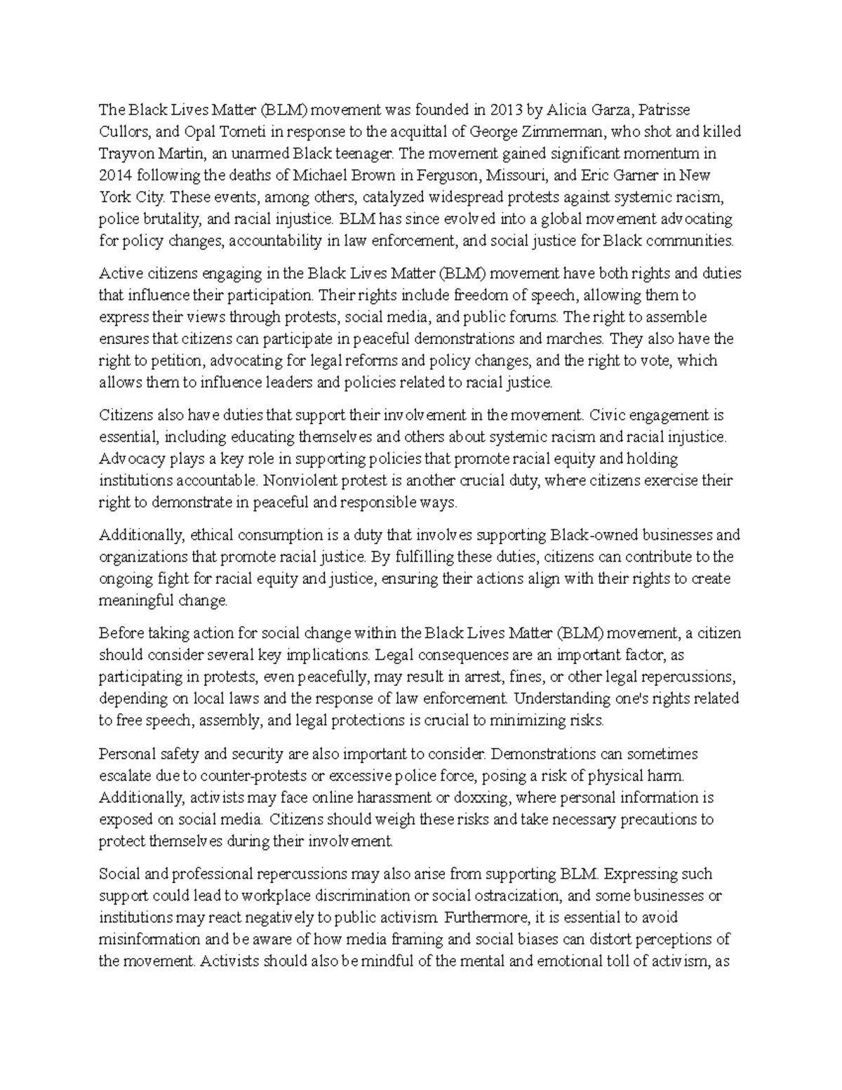 IDS 405 Week 7-1 Project on the Impact of the BLM Movement - Studocu