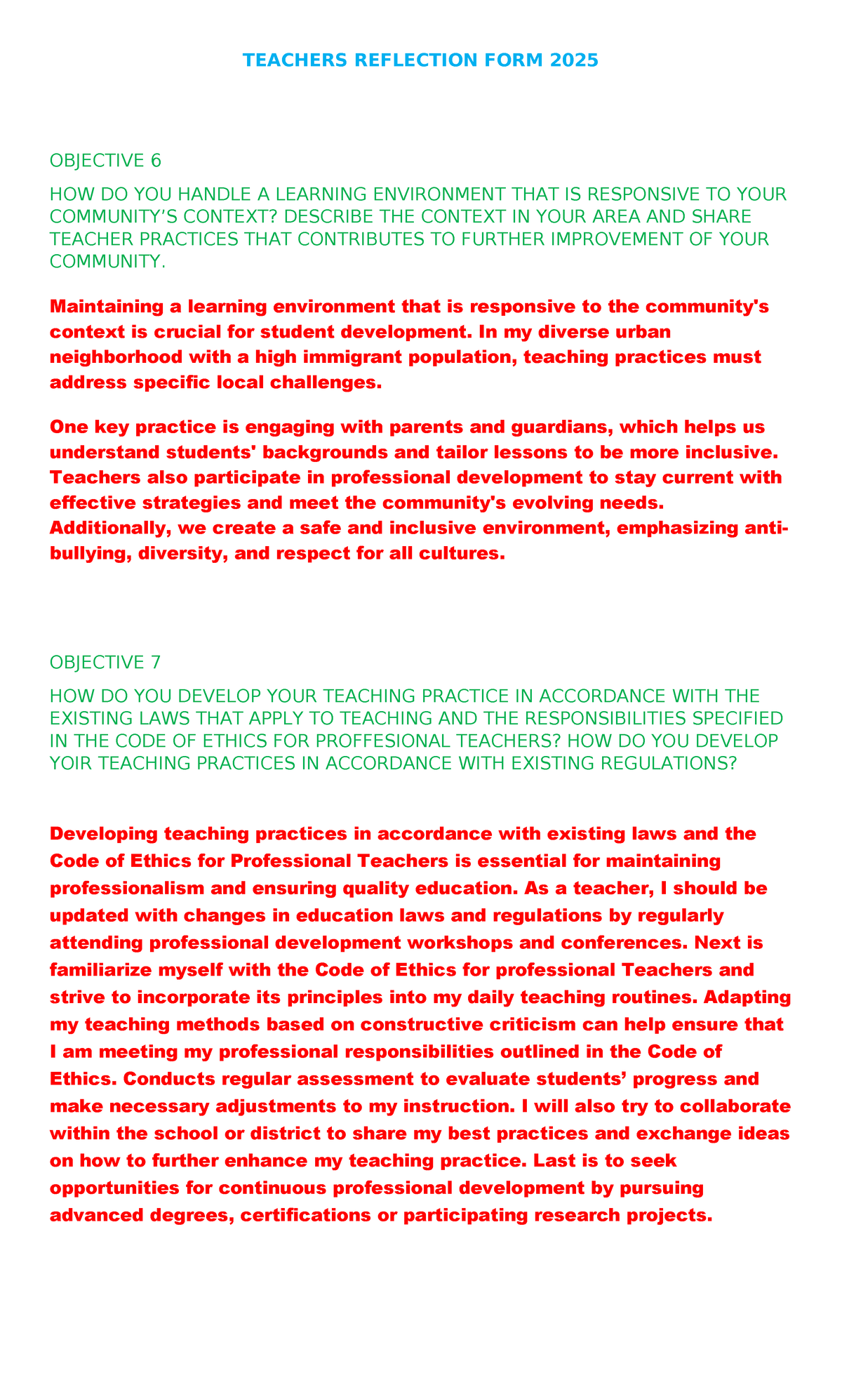 Teachers Reflection Form 2025: Enhancing Community Responsiveness in ...