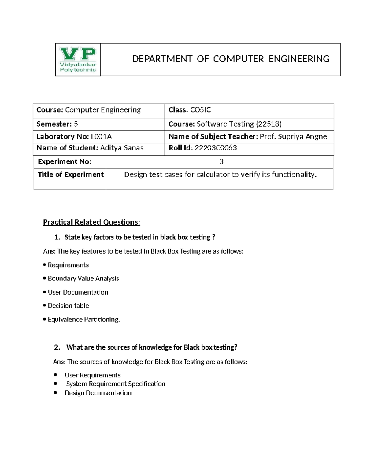 Practical 3 - Design Test Cases for Calculator in Software Testing ...