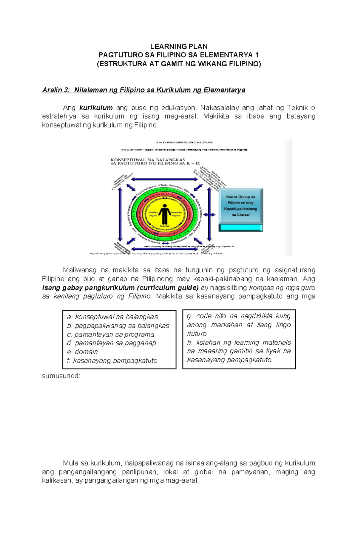 Learning-PLAN- Filipino - LEARNING PLAN PAGTUTURO SA FILIPINO SA ...