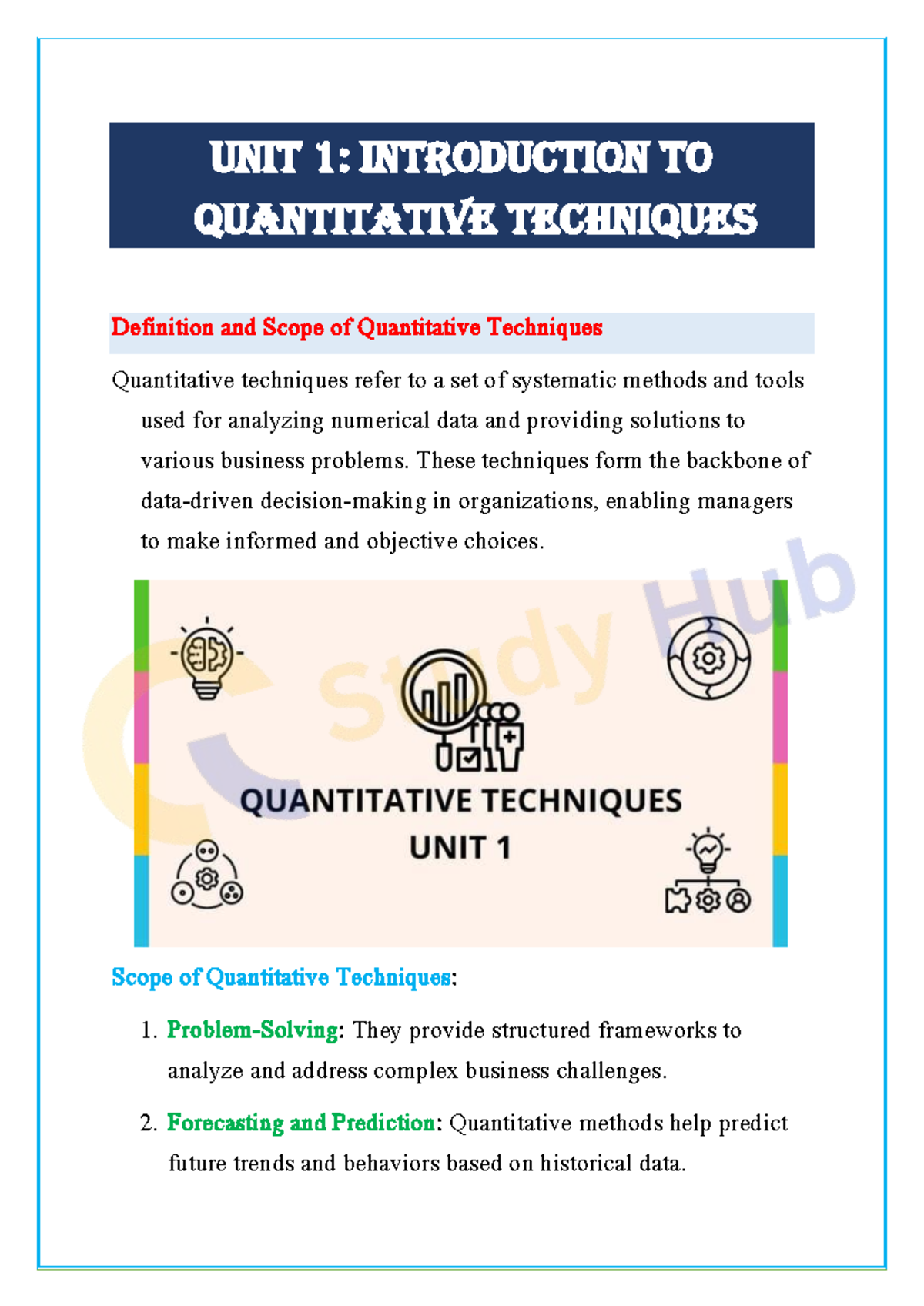 Unit 1 Introduction to Quantitative Techniques - Unit 1: introdUction ...