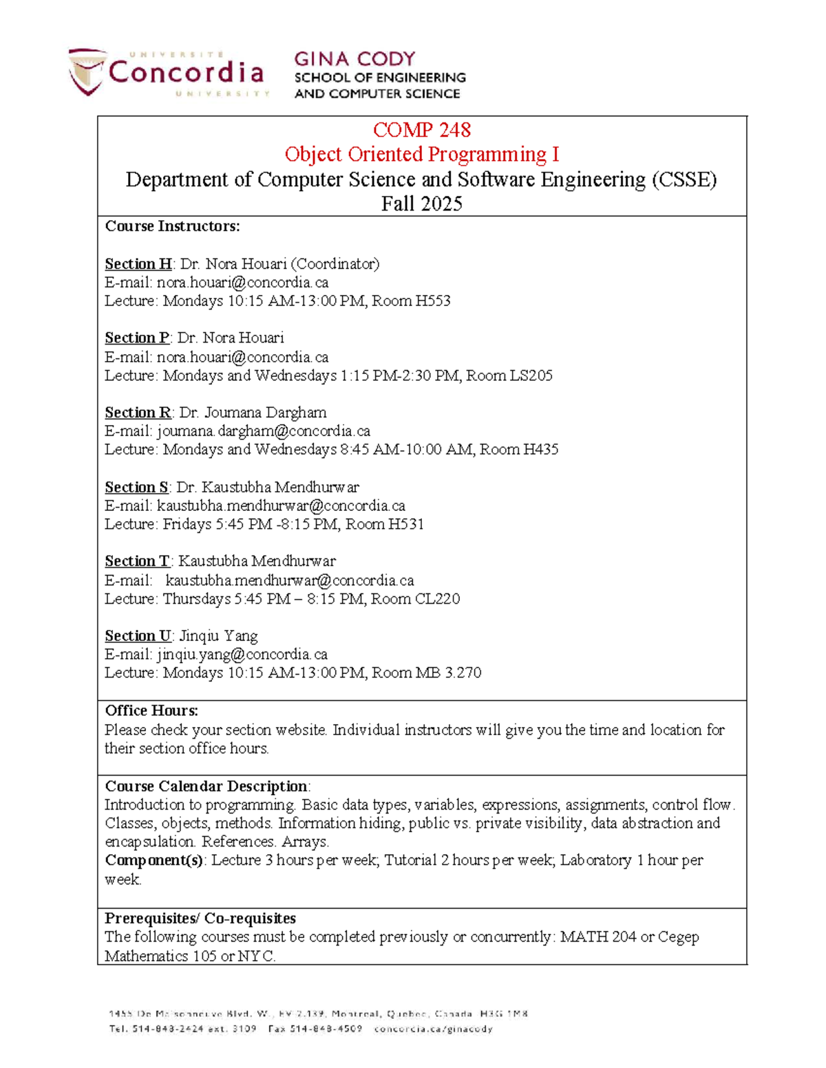 COMP 248 F2025 Object Oriented Programming I Course Outline - Studocu