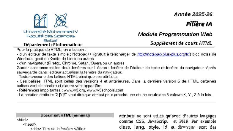 HTML 5: Cours et Pratique de Programmation Web - Module IA 2025-26 ...