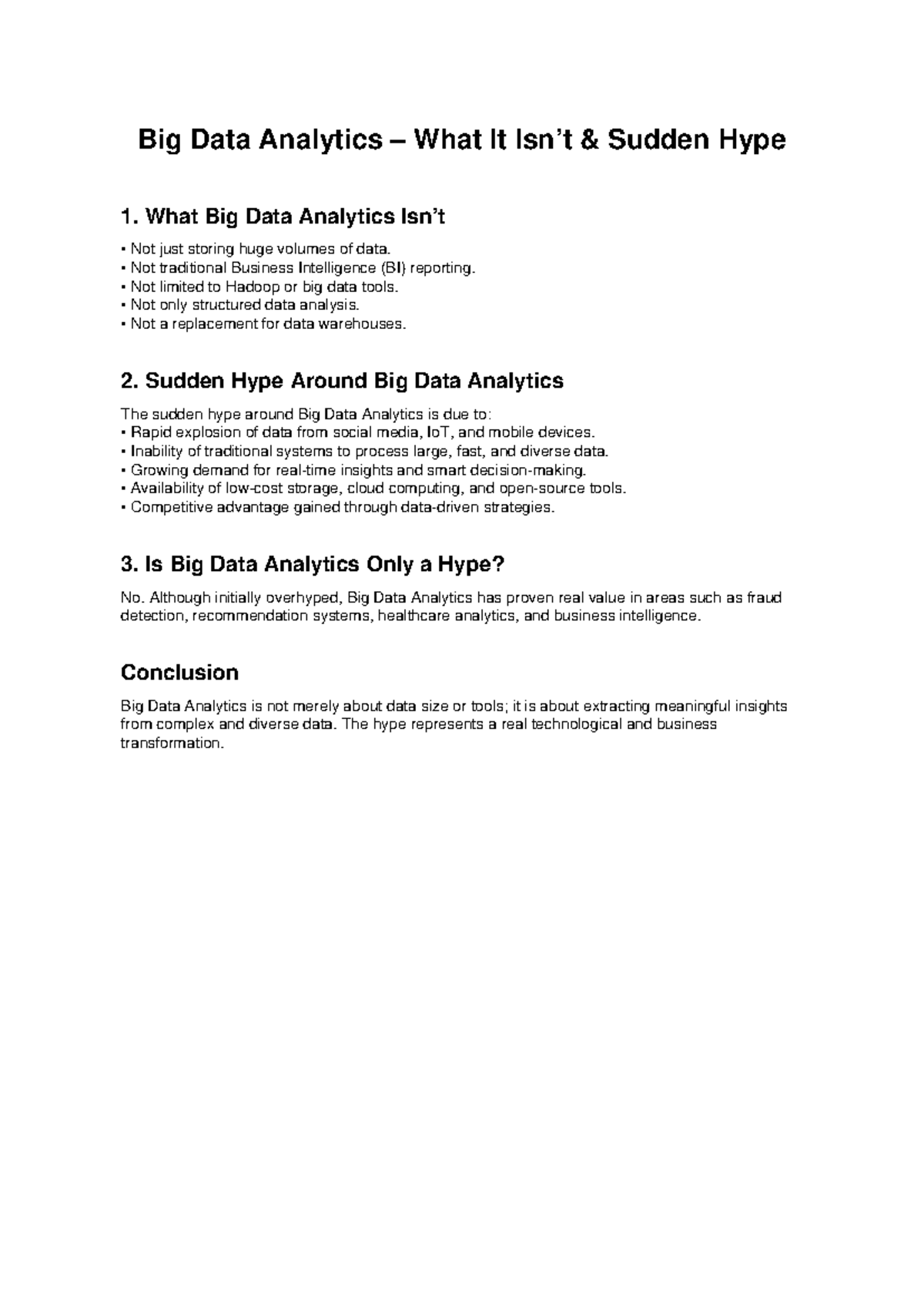 Big Data Analytics: Understanding the Real Value Beyond the Hype - Studocu