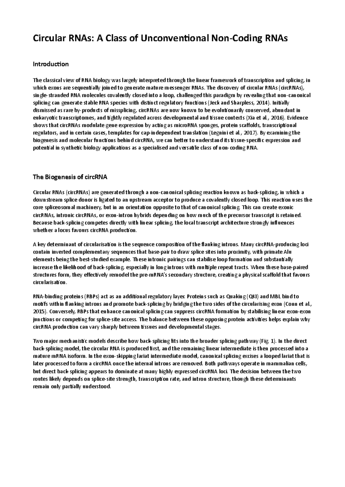 Circ RNAs: Exploring the Biogenesis and Functions of Circular RNAs ...