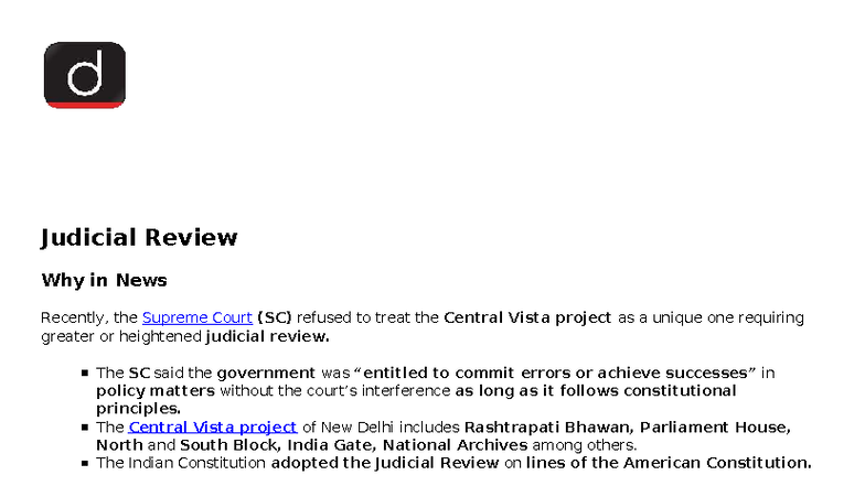 Judicial Review in India: Key Concepts and Recent Developments - Studocu