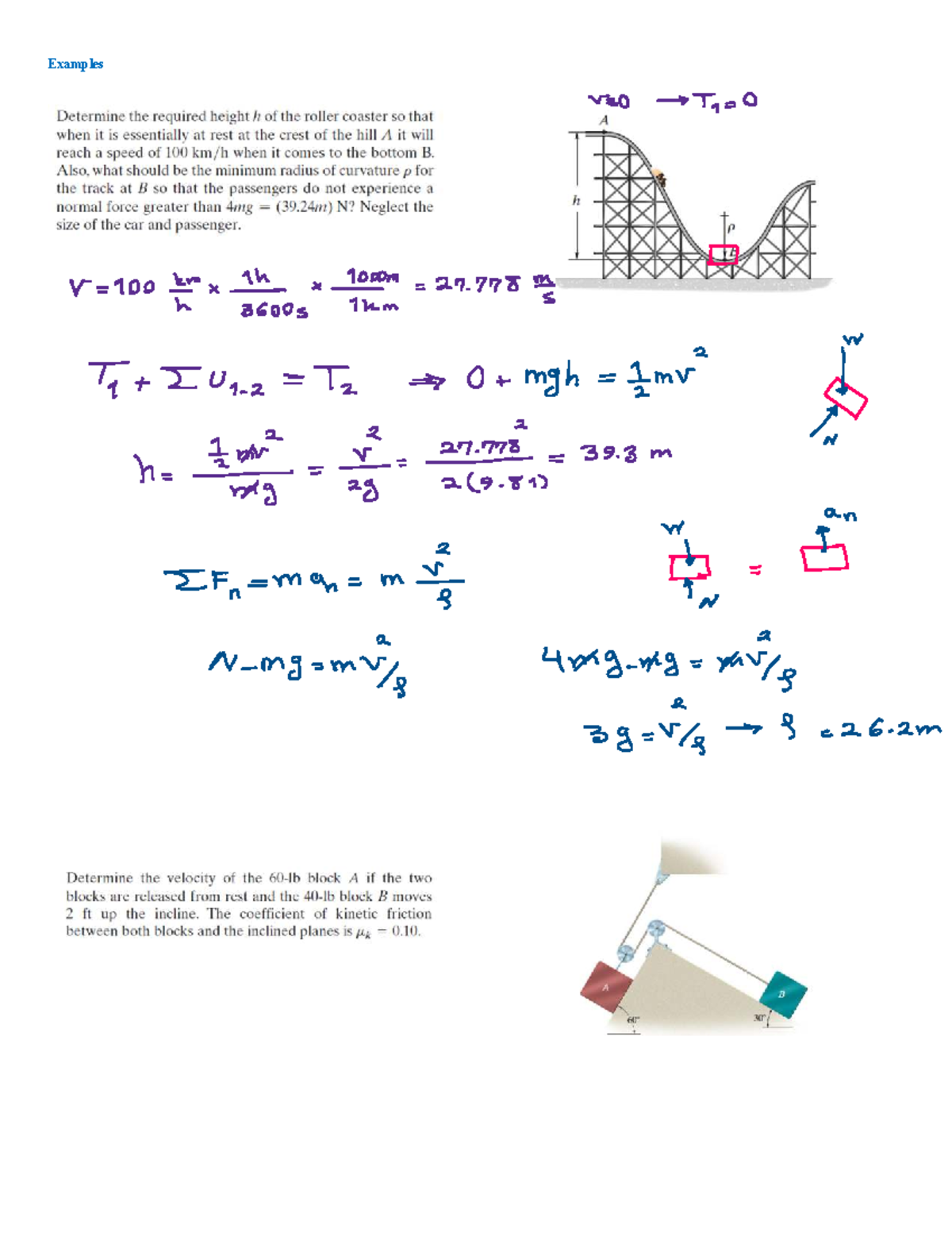 Practice Problem (Energy) T1: Roller Coaster Height & Velocity ...