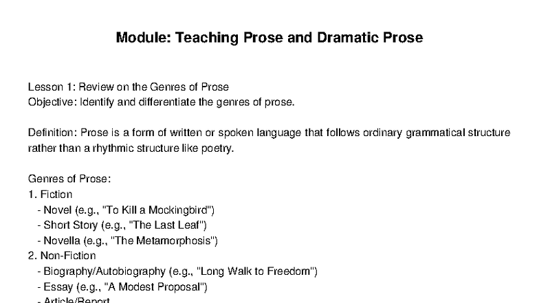 Teaching Prose Module: Lesson 1 - Genres & Comprehension Strategies ...