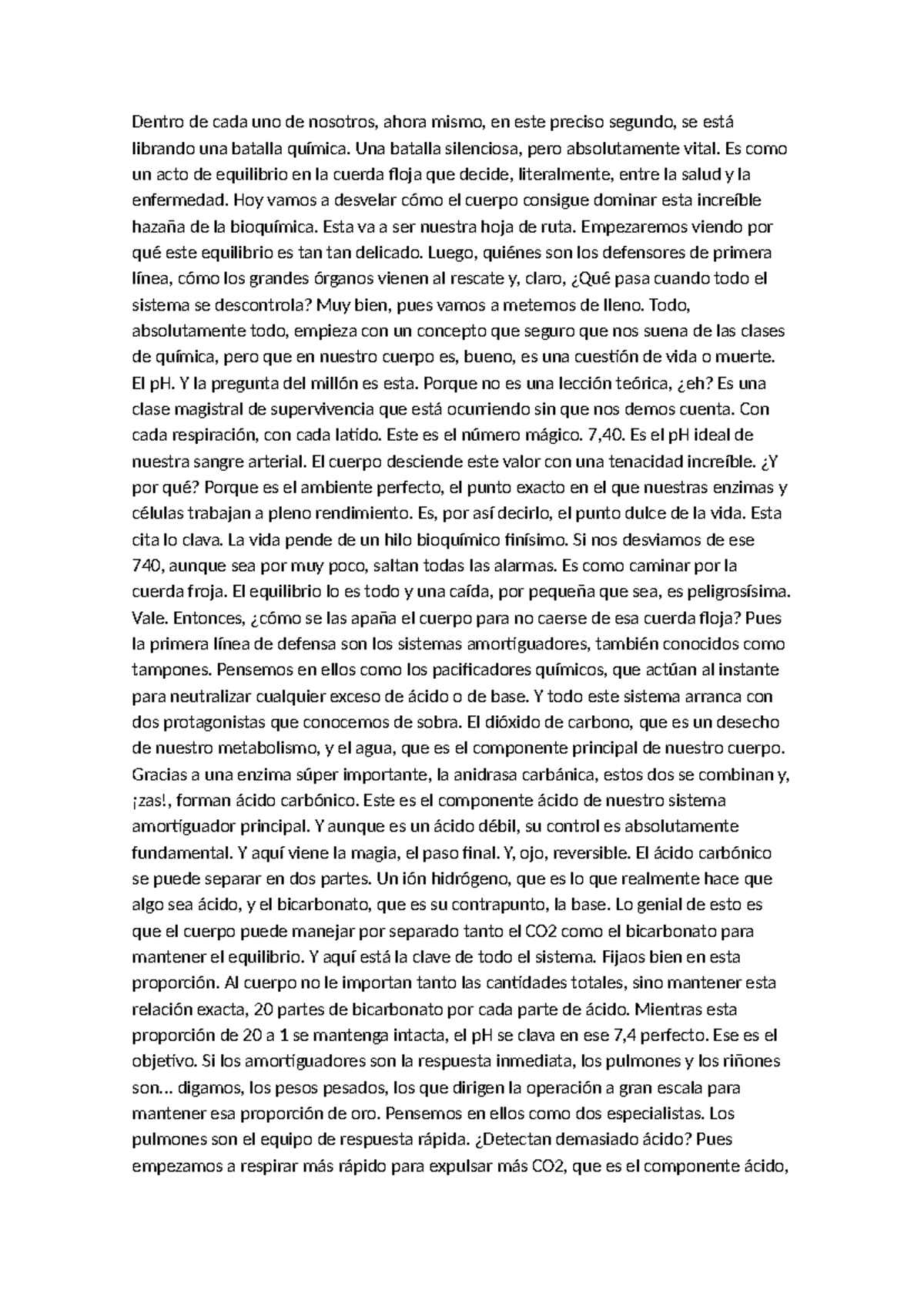 Biología Química: Mantenimiento del pH en el Cuerpo Humano (Bioca 1 ...