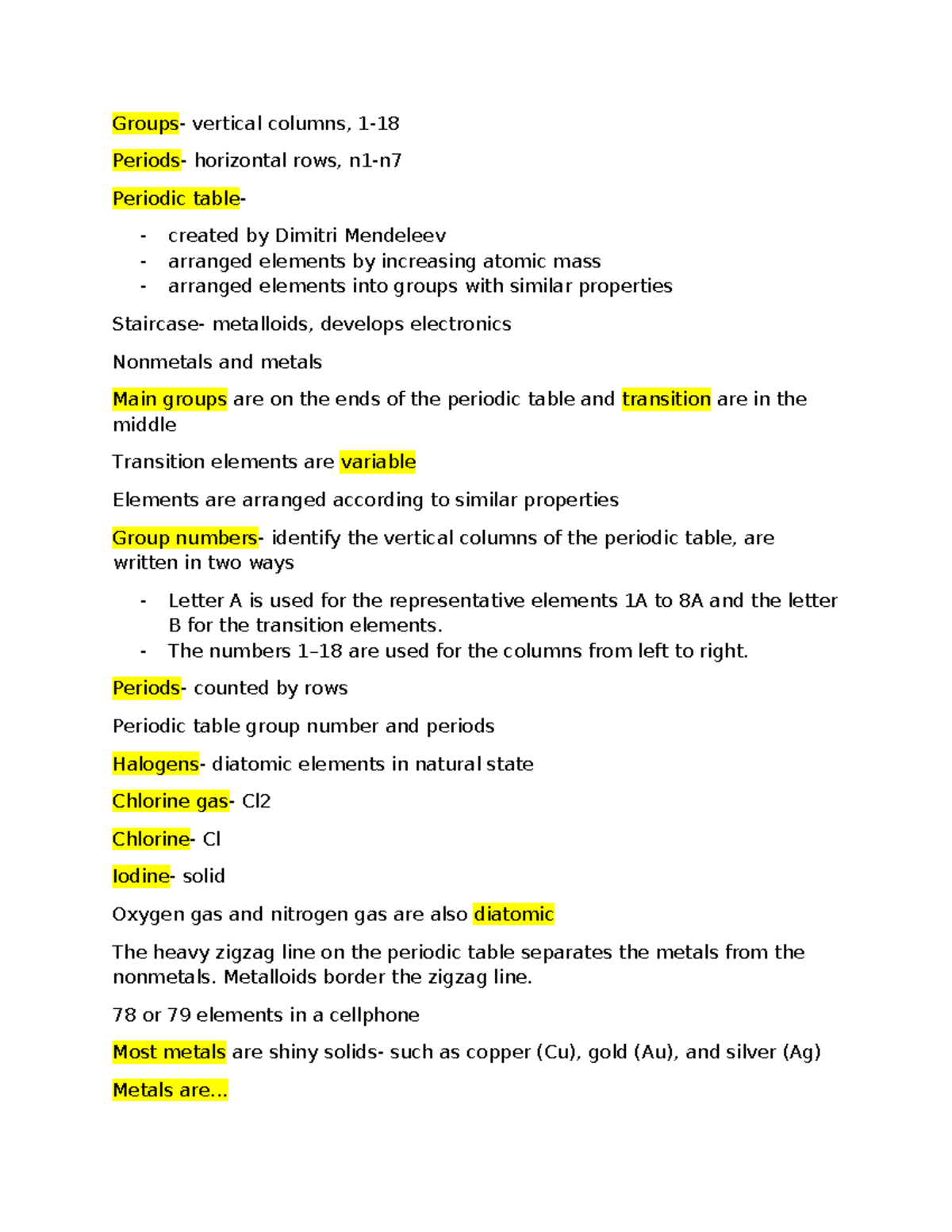 Chem 111 Notes: Chapter 2 - Periodic Table & Element Properties - Studocu