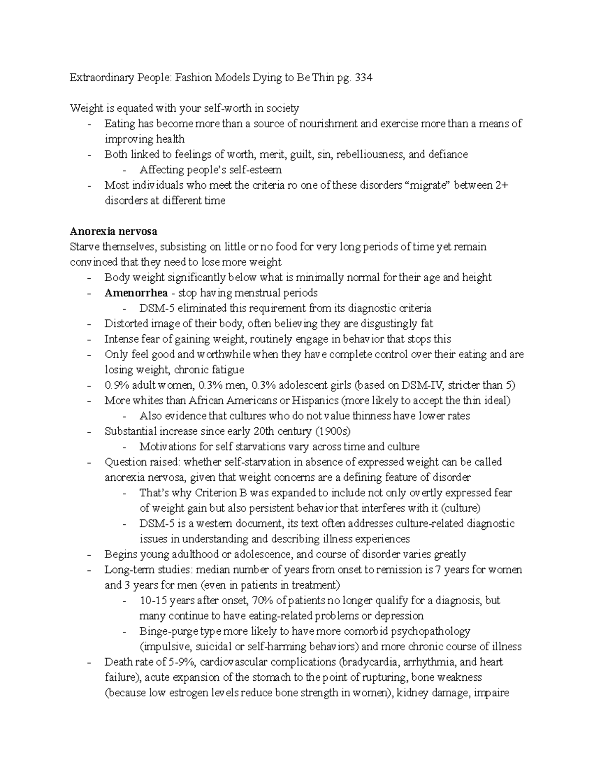 Chapter 12 - Eating Disorders: Anorexia, Bulimia & DSM-5 Insights - Studocu
