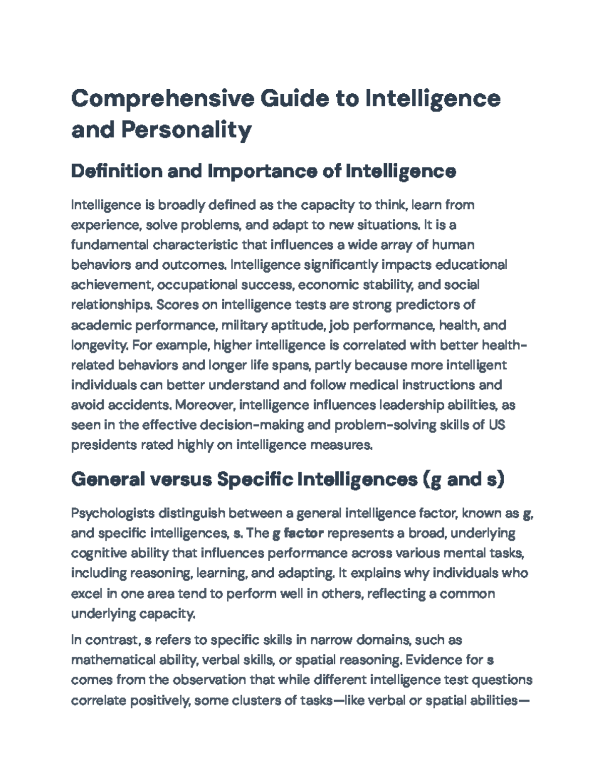 Comprehensive Insights on Intelligence & Personality Theories (PSY 101) - Studocu