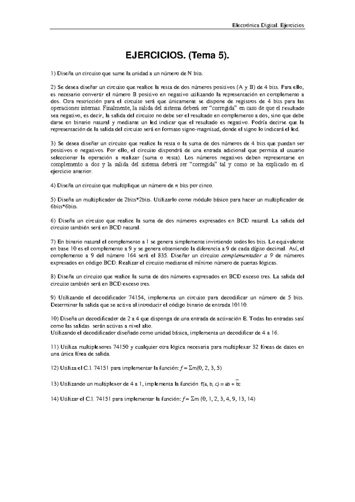 Tema 5: Ejercicios sobre Circuitos Comparadores Digitales (2) - Studocu