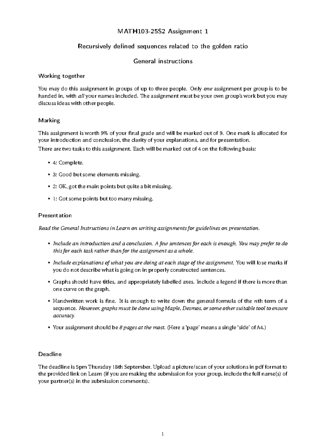 Math103 Assignment 1 - Recursively Defined Sequences & Golden Ratio ...