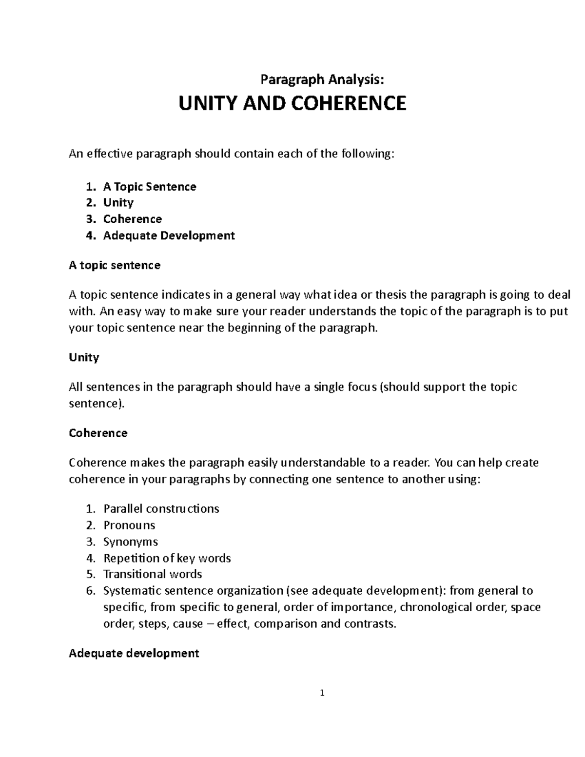 05 Paragraph Unity and Coherence Guide: Analyzing Effective Writing ...