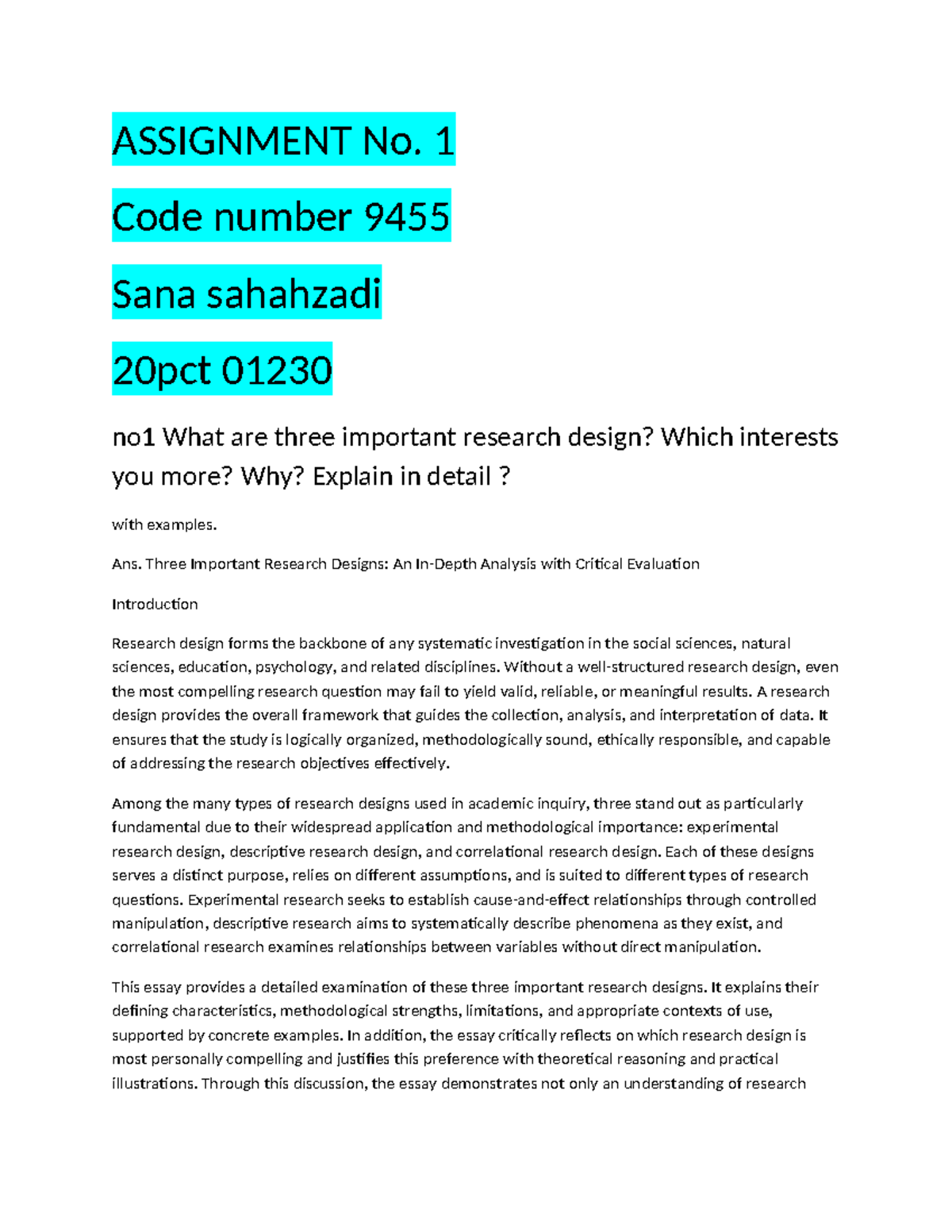 Research Design Analysis: Exploring Key Types and Their Implications (Code 9455) - Studocu