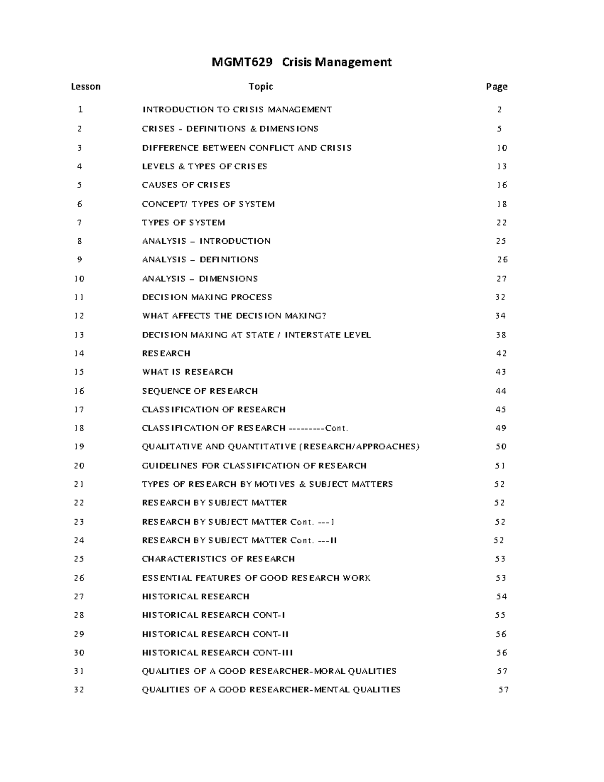 MGMT629 Crisis Management Midterm Study Guide - Studocu