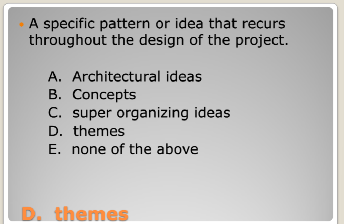 Architectural Concepts and Themes: Quiz Notes for ADC 101 - Studocu