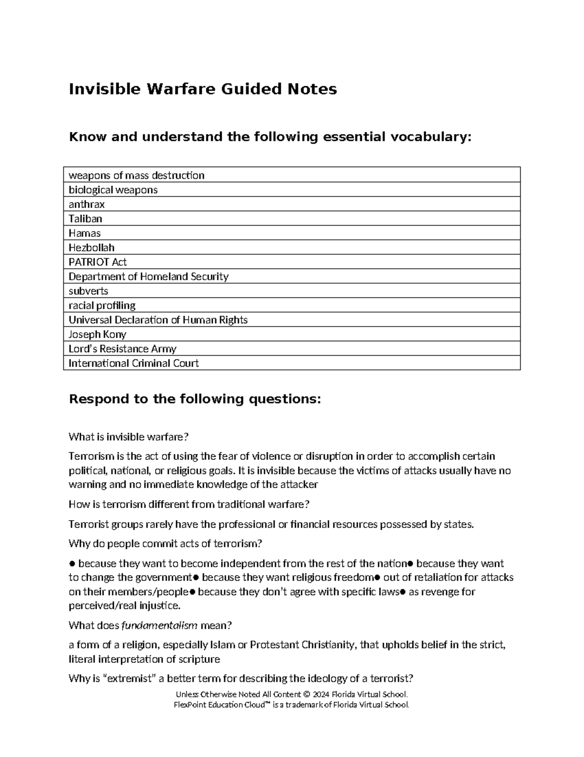 Invisible Warfare Guided Notes: Understanding Terrorism & Extremism ...