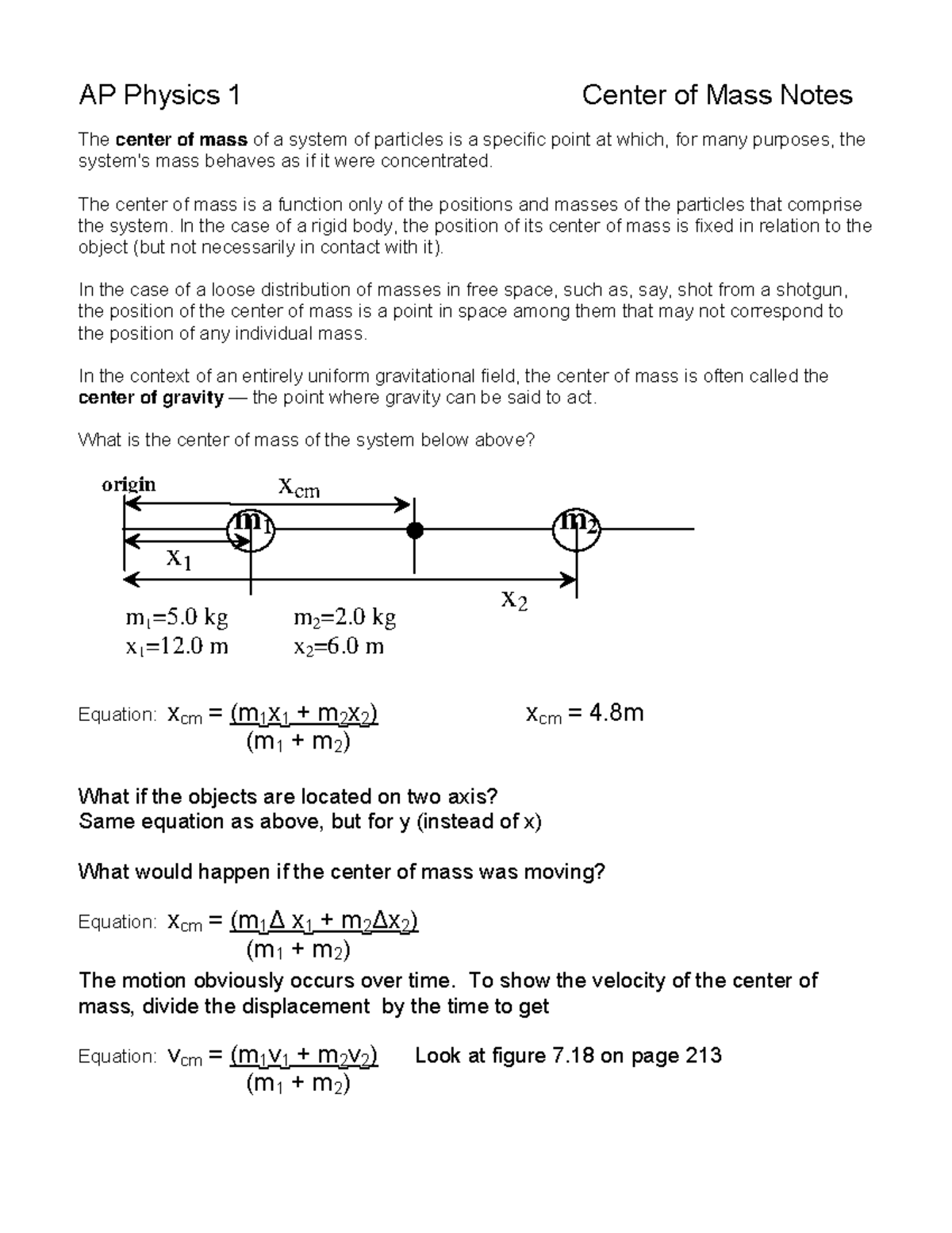 AP Physics 1: Center of Mass Lecture Notes and Equations - Studocu