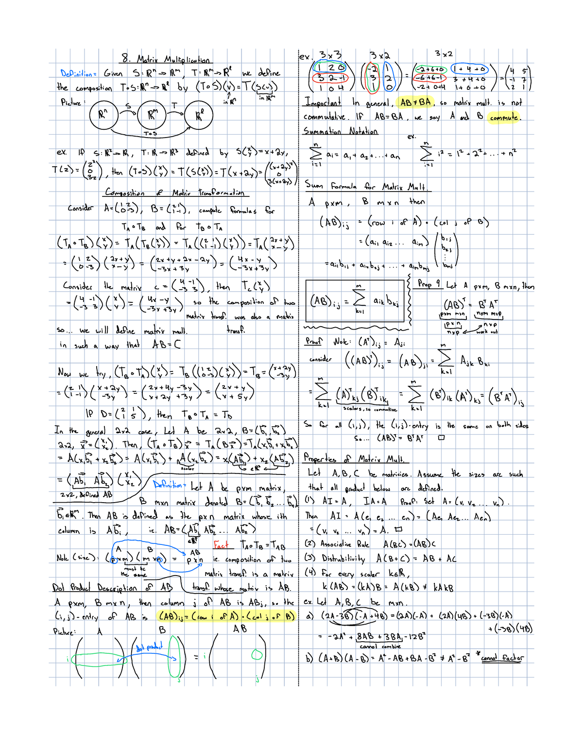 Matrix Multiplication Notes for Course 8: Understanding Commutativity ...