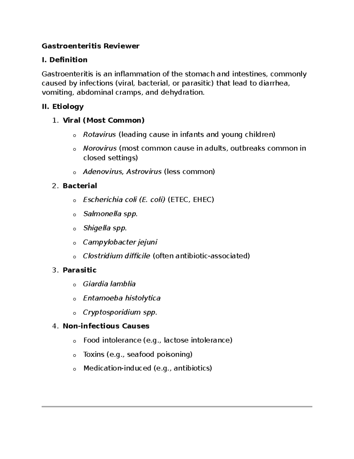 Gastroenteritis - free premium - Gastroenteritis Reviewer I. Definition ...