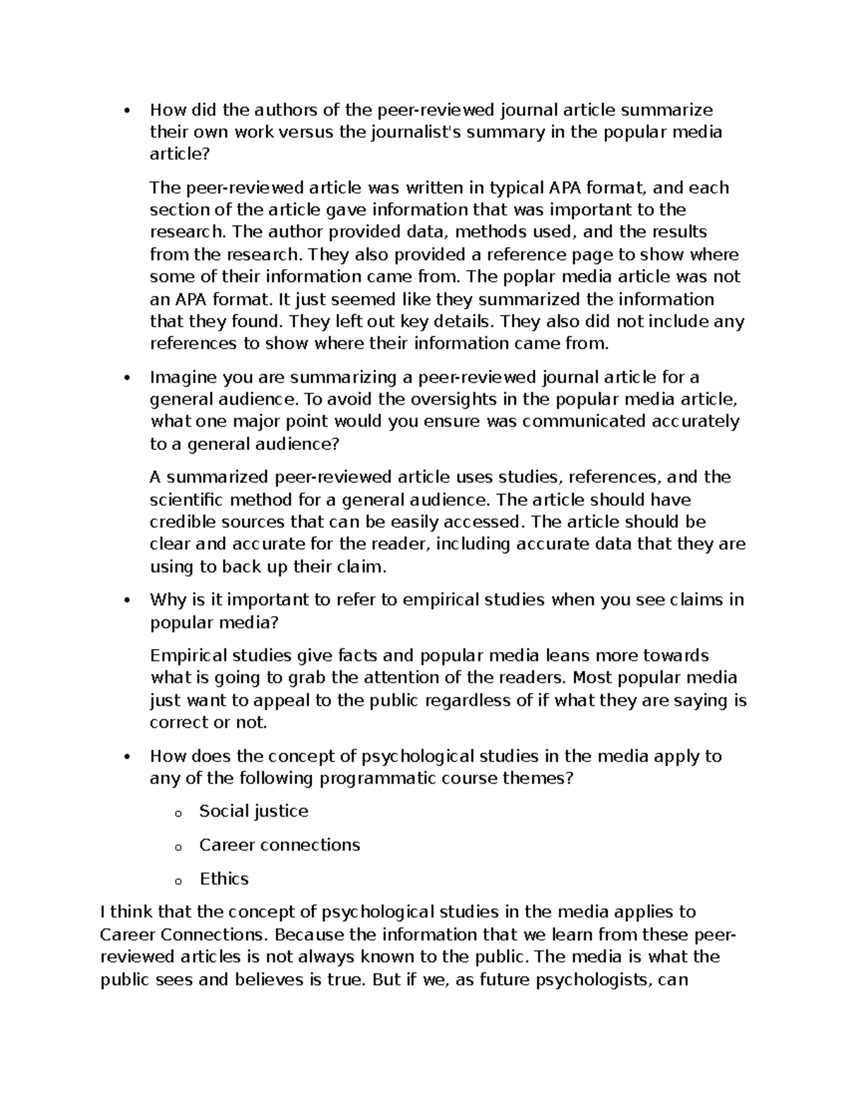 PSY 222 Discussion: Media vs. Journal Article Summaries - Studocu