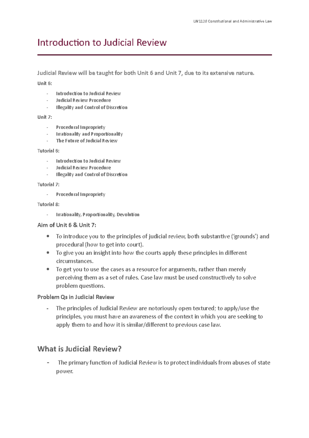 U6, L1 - Introduction to Judicial Review - LW1120 Constitutional and ...