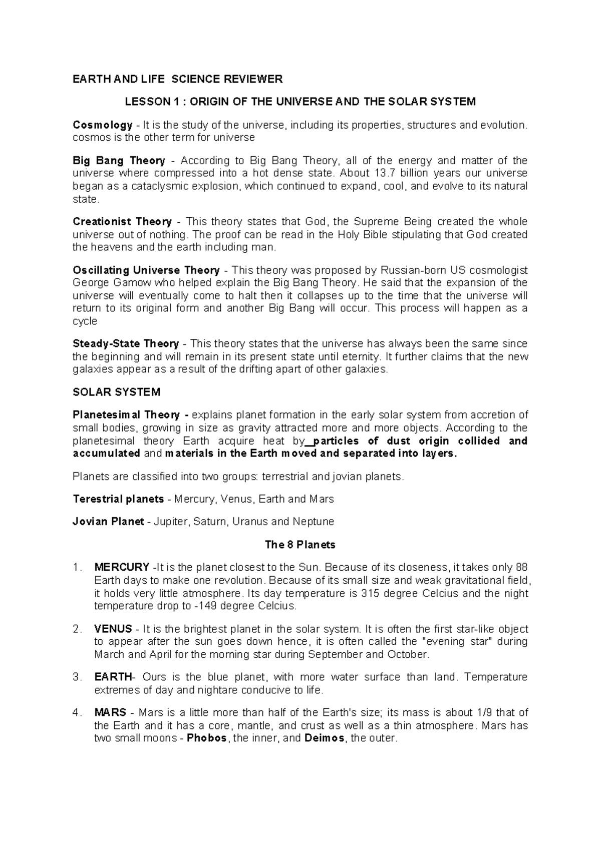 EALS- Earth and Life Science Final Exam Reviewer: Key Concepts and ...