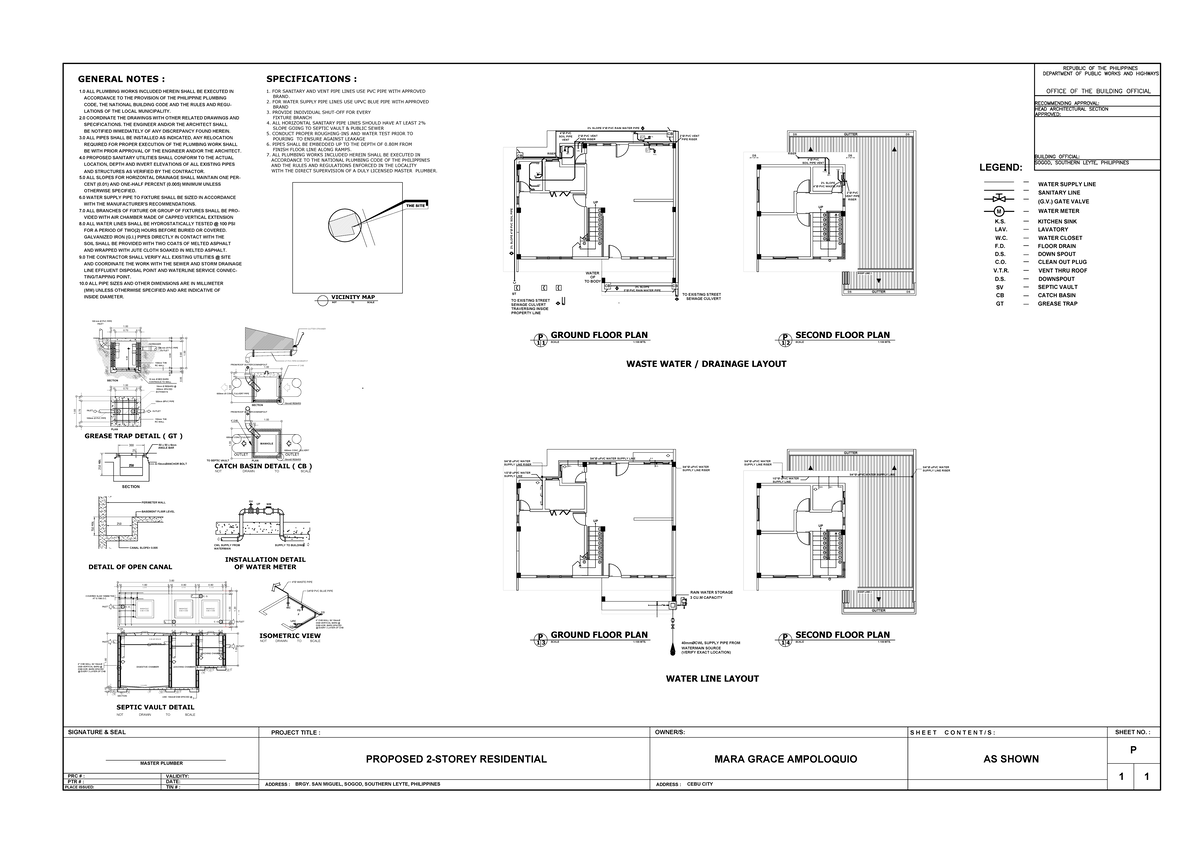 Plumbing Design Details for Proposed 2-Storey House Plans (P 1 1) - Studocu