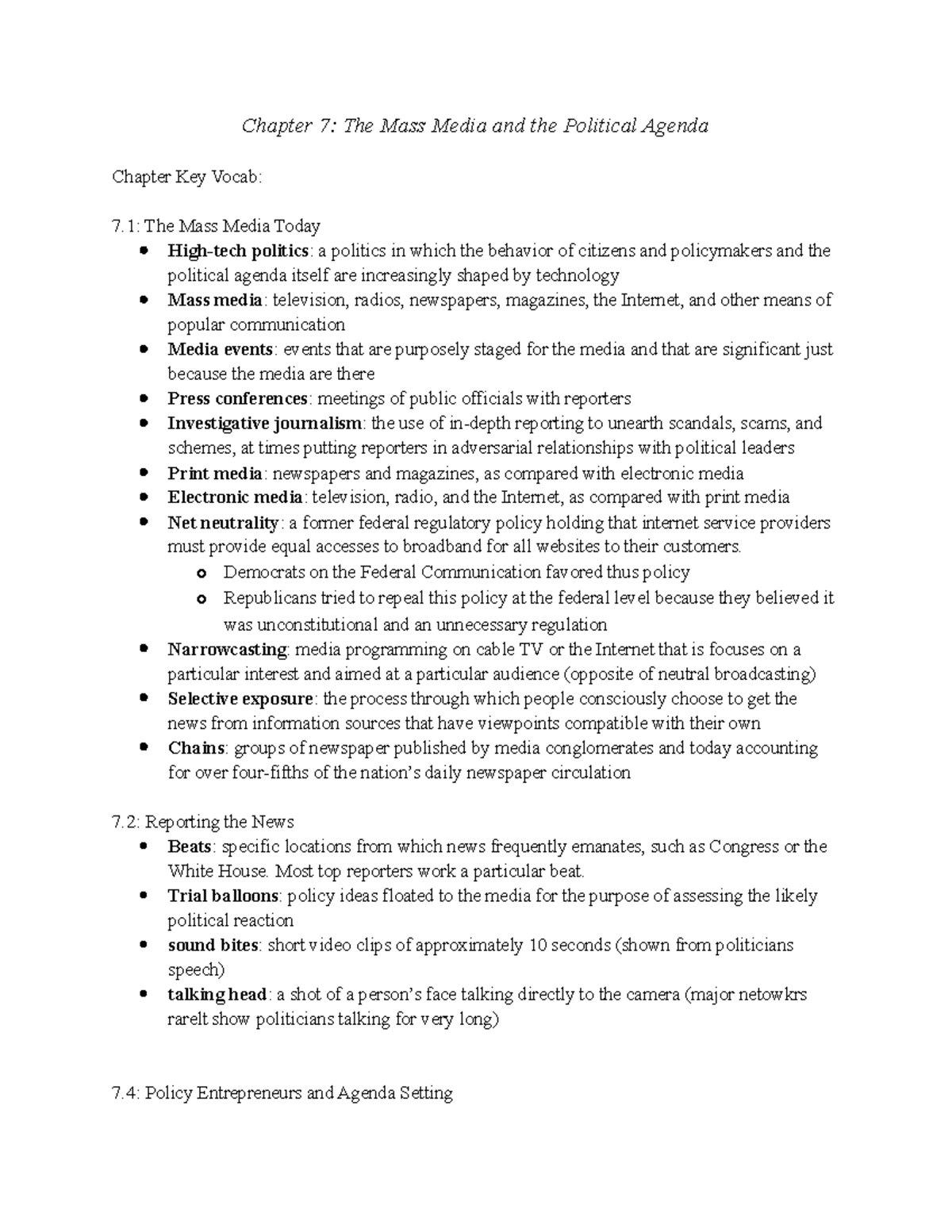 Chapter 7 Notes: The Mass Media's Role in Political Agenda Setting ...