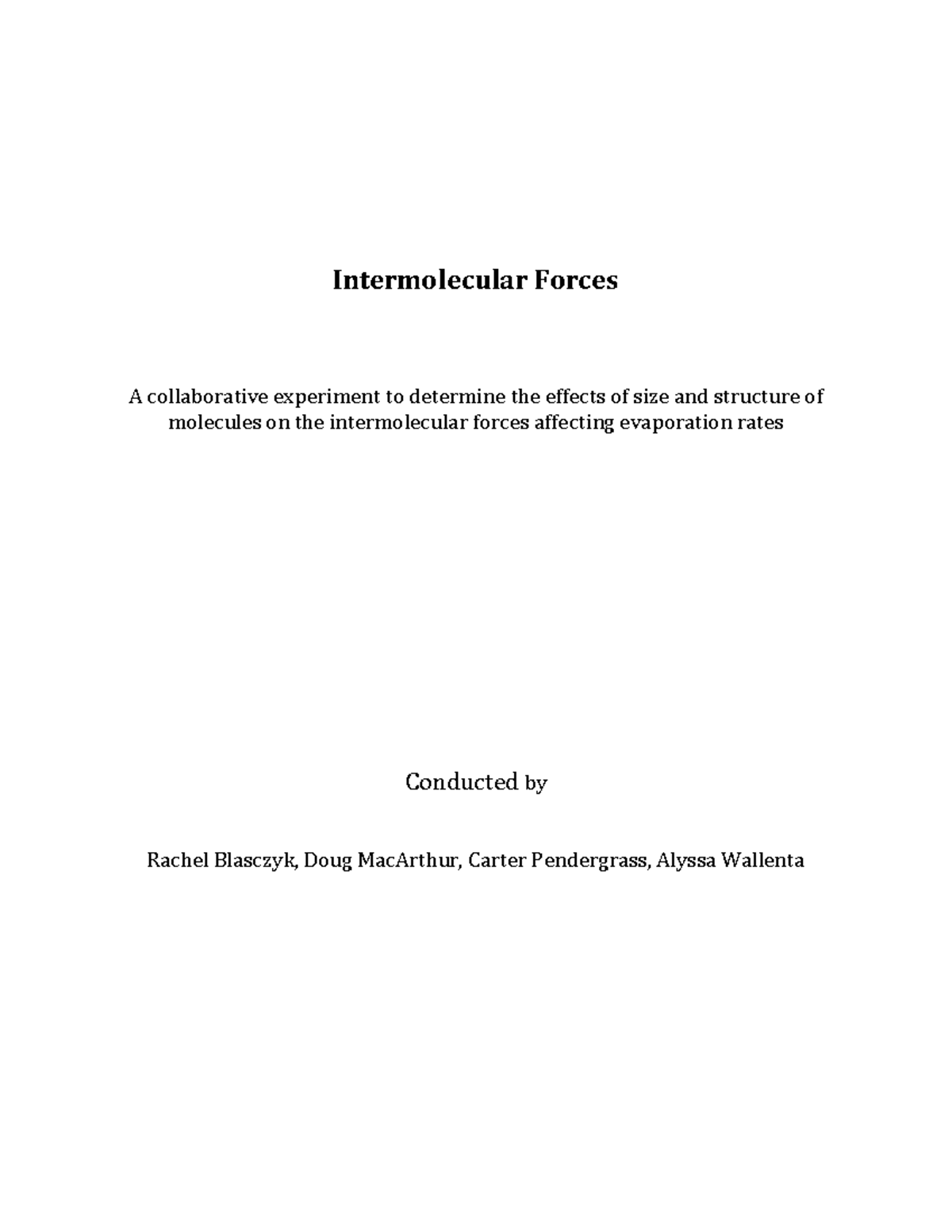 Intermolecular Forces Lab Report: Exploring Evaporation Rates and ...