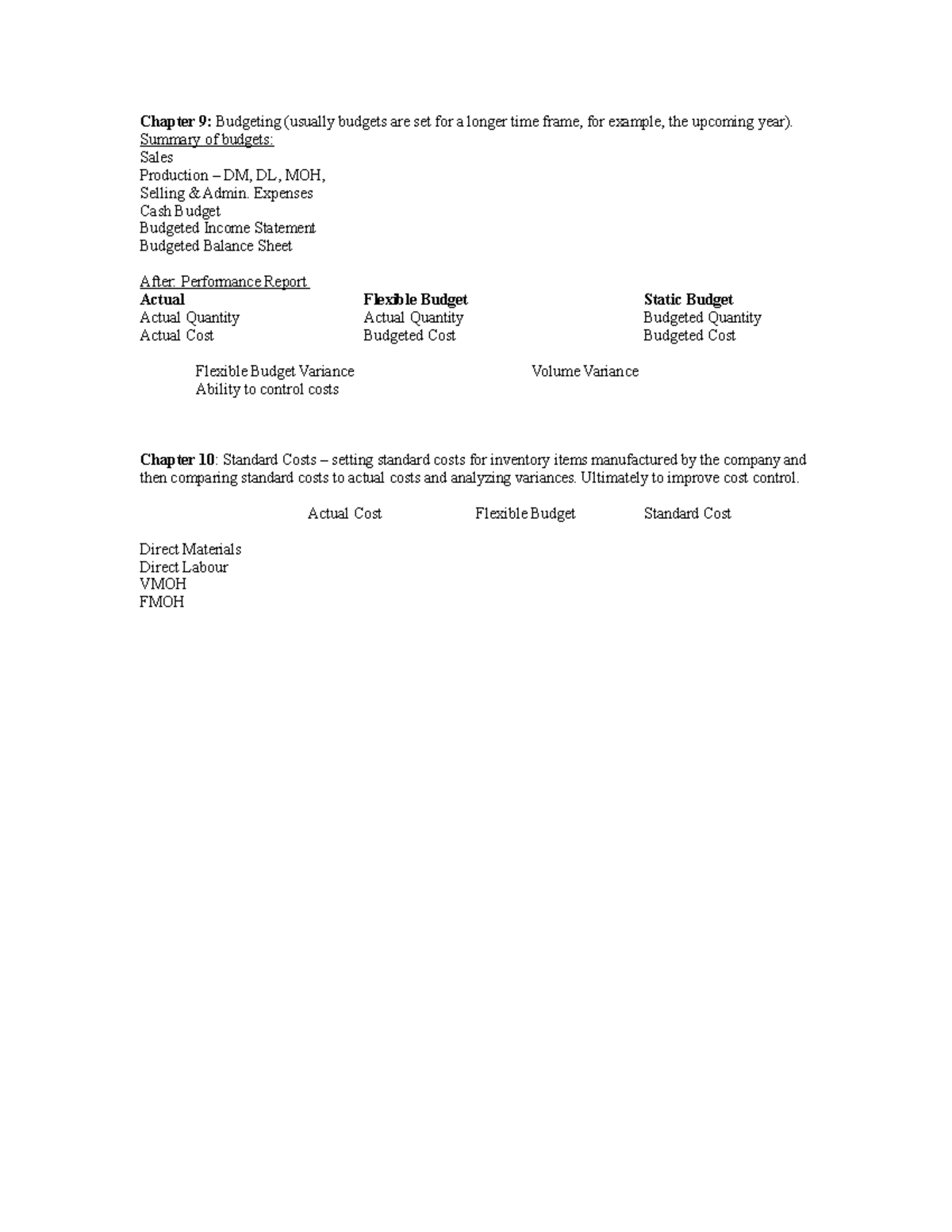 Managerial Accounting Chapter 10 Student Handout - Chapter 9: Budgeting (usually budgets are set ...