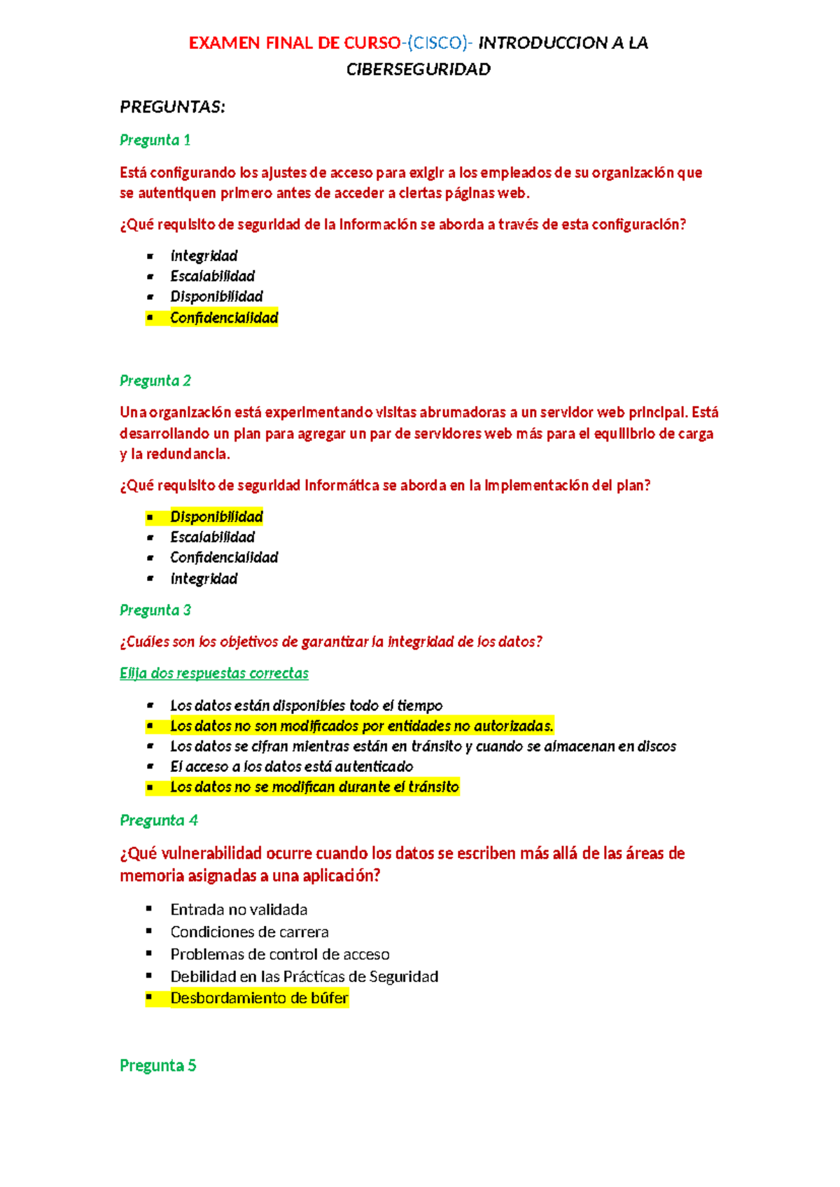 Examen Final DE Curso - Introducción a la Ciberseguridad (CISCO) - Studocu