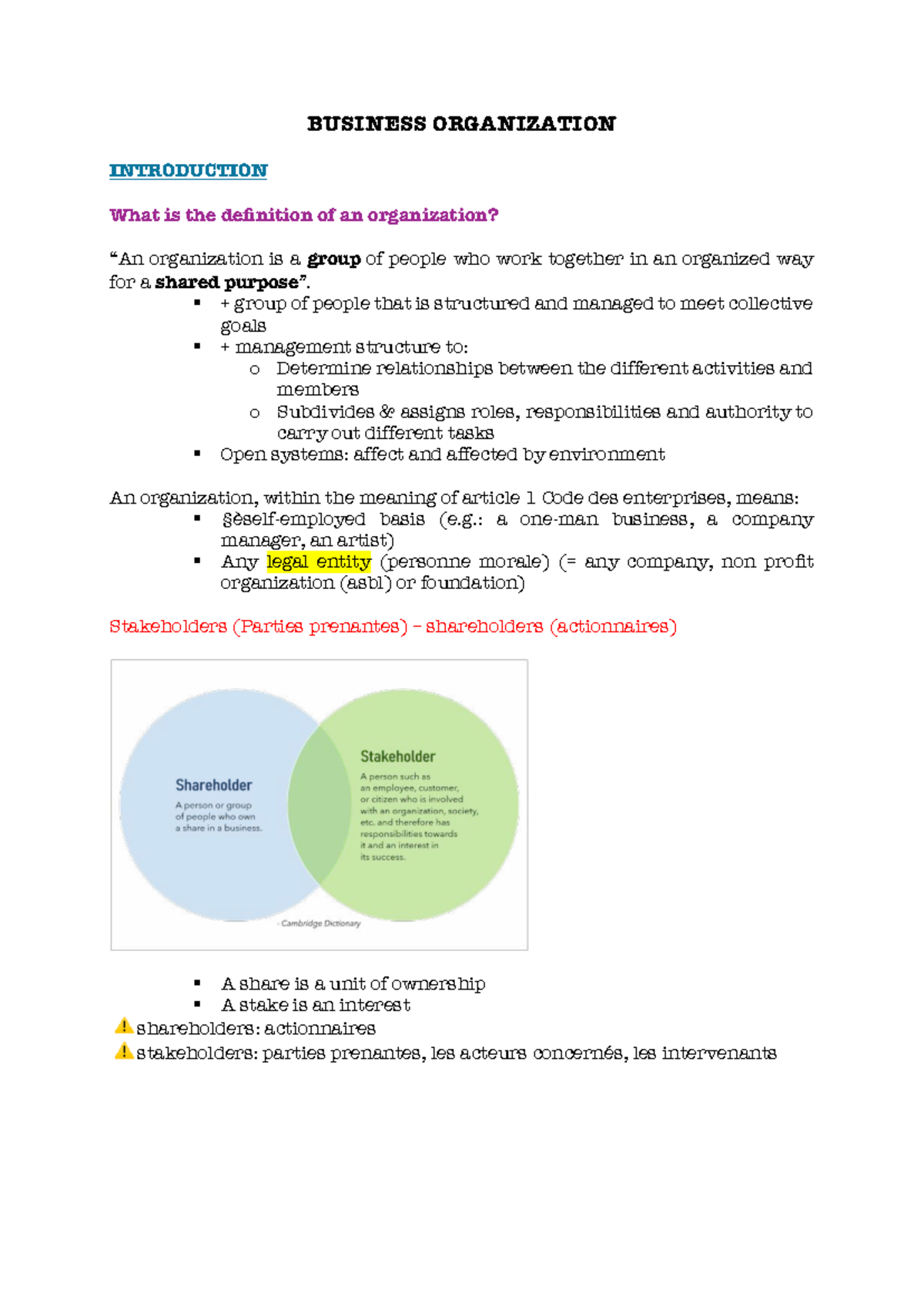 BUSINESS ORGANIZATION INTRODUCTION: Key Concepts and Structures - Studocu