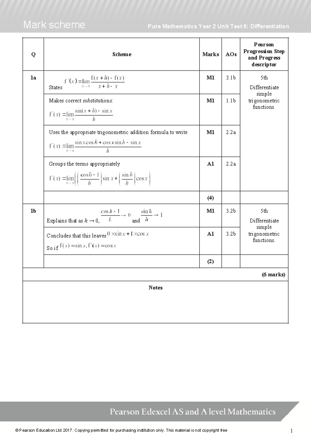 Differentiation-1-MS - Q Scheme Marks AOs Pearson Progression Step and ...