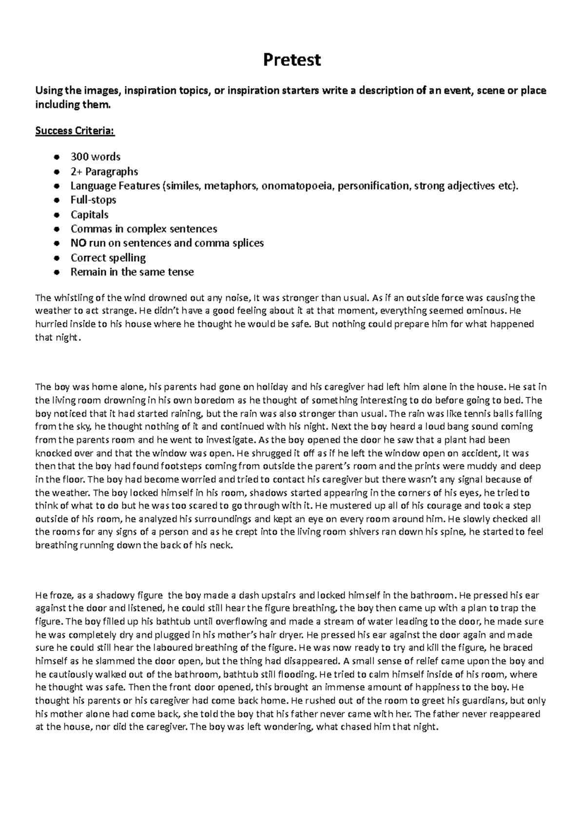 Creative Writing Pretest: Descriptive Narrative Exercise - Studocu