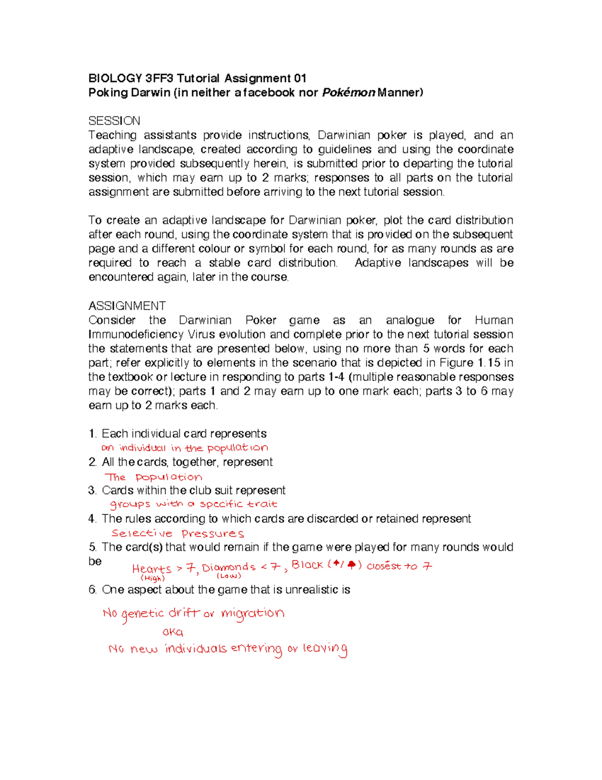 BIOLOGY 3FF3 Tutorial Assignment 01: Darwinian Poker Analysis - Studocu