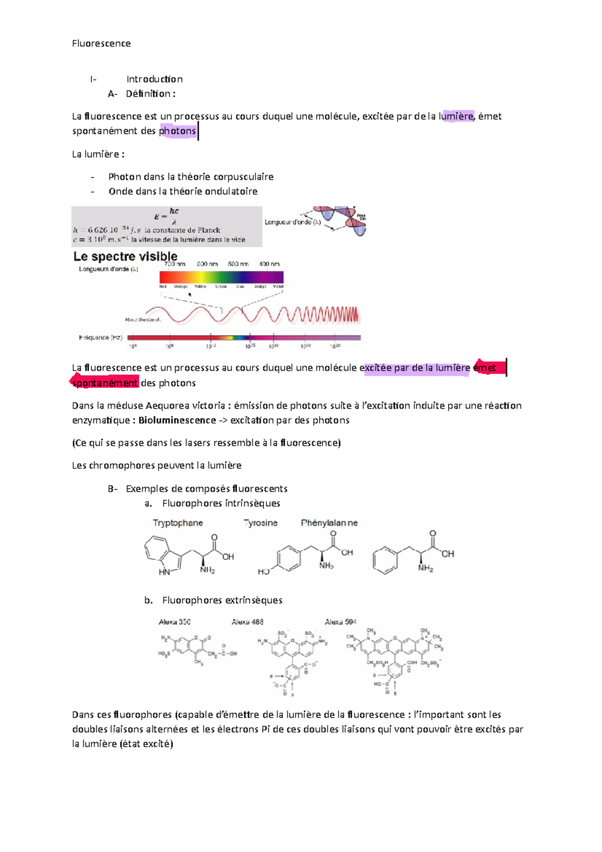 Fluorescence - Notes de cours 3 sur les principes et applications - Studocu