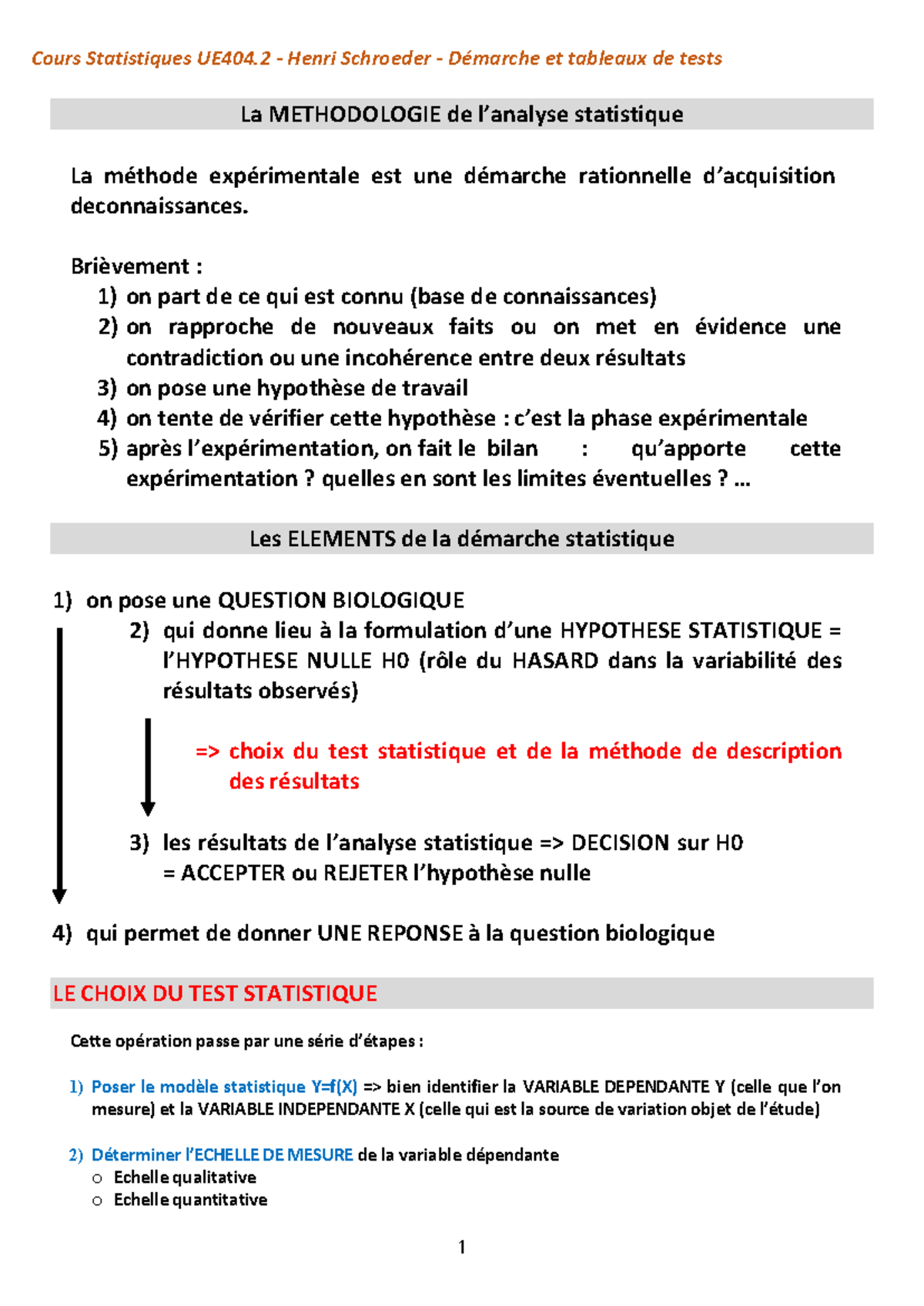 Cours Statistiques UE404.2 - Méthodologie et Tests Statistiques - Studocu