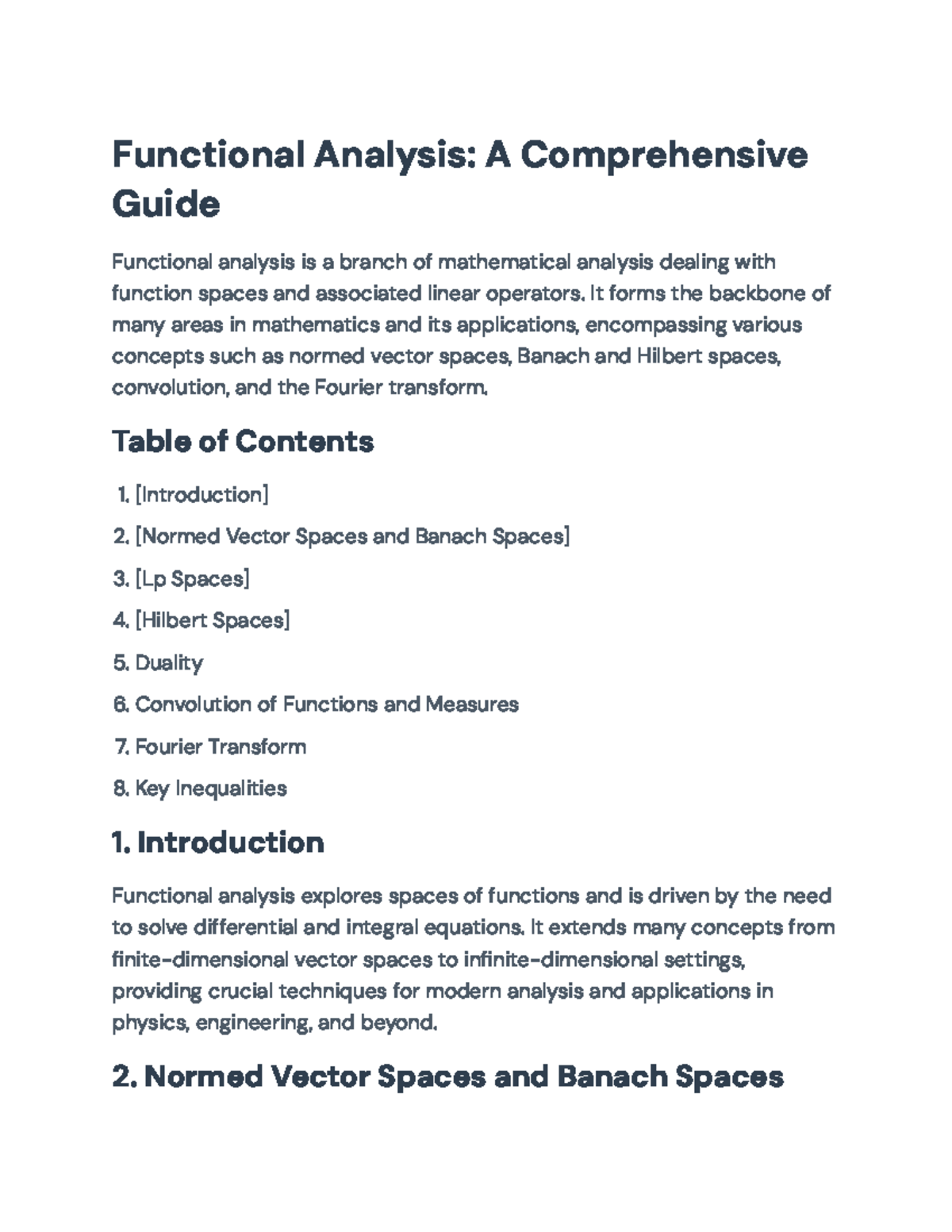 Functional Analysis: Key Concepts and Theorems Overview (MATH 401 ...