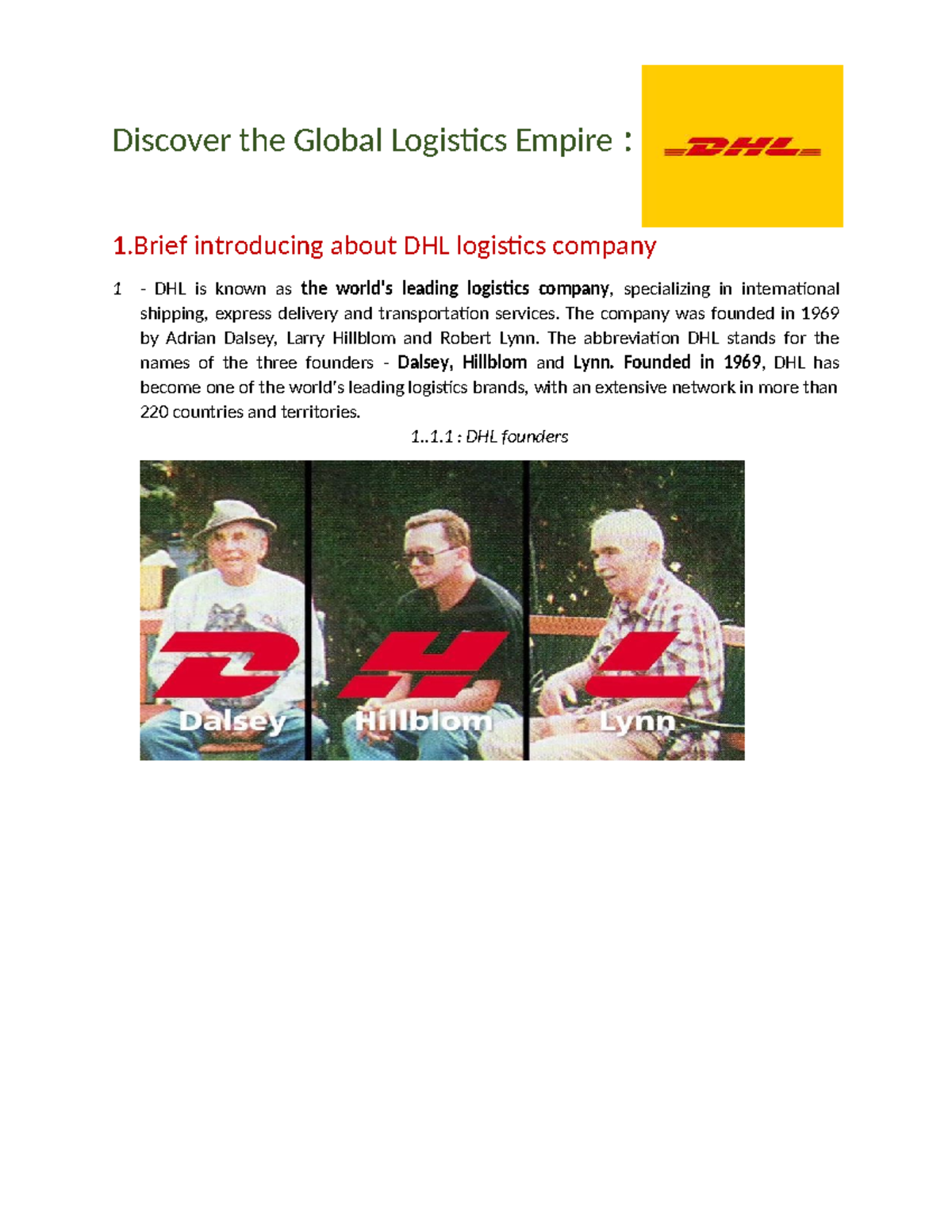 DHL Logistics Overview: Company History, Vision, and Innovations - Studocu