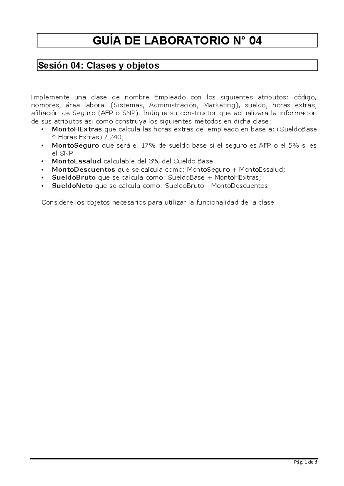 GUÍA DE LABORATORIO 04: Clases y Objetos en Java - Studocu