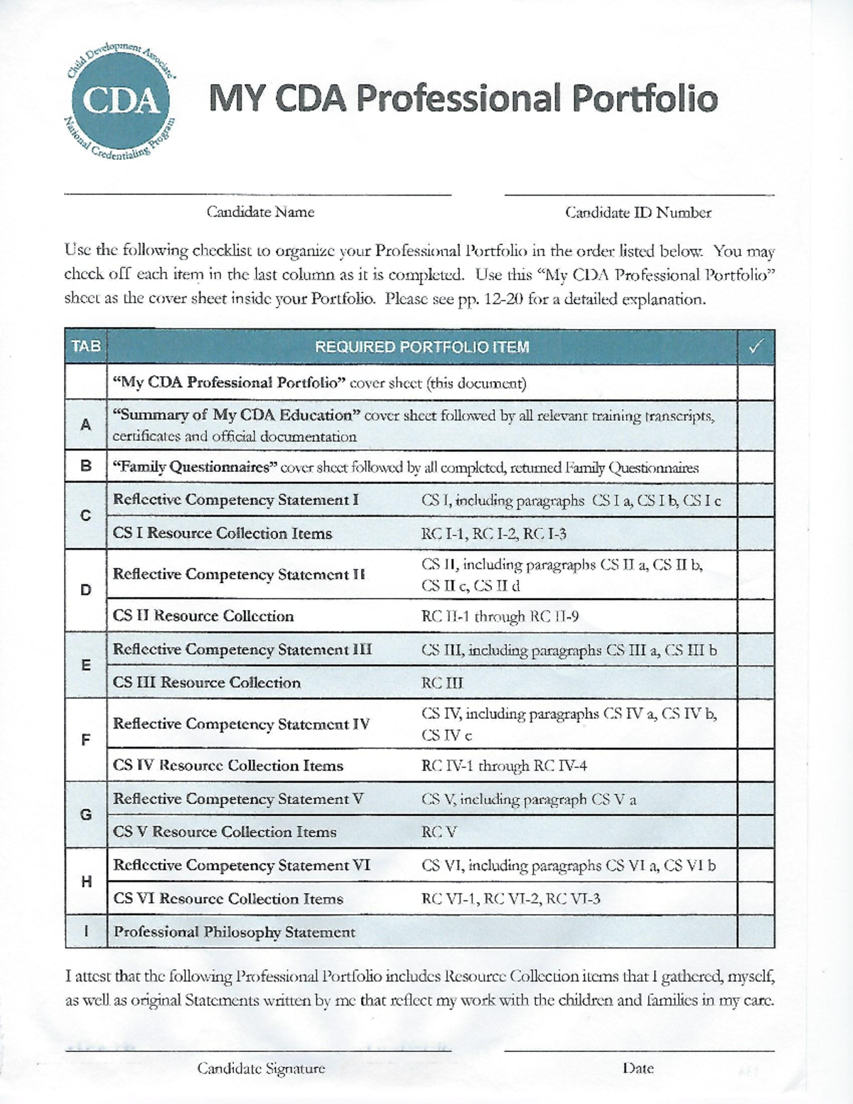CDA 12 - Professional Portfolio Preparation & Reflection Guide - Studocu